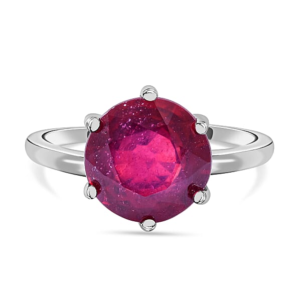 African Ruby Ring in Rhodium Overlay Sterling Silver 5.40 Ct ...
