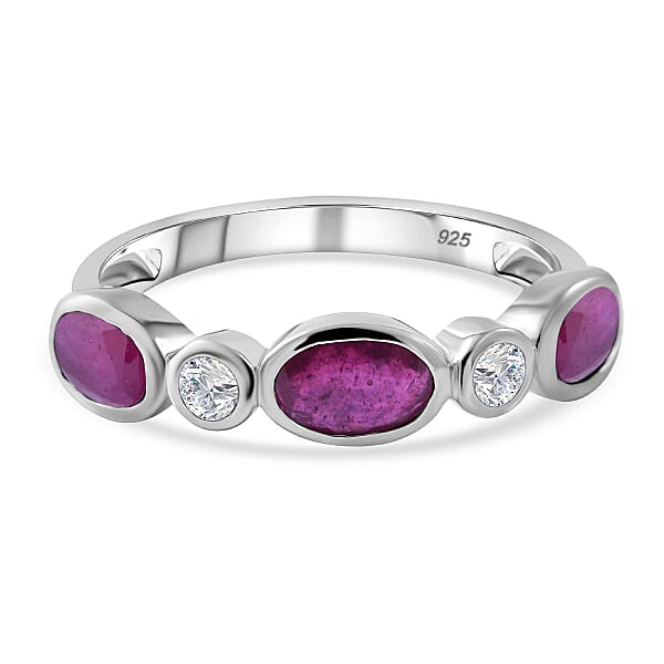 African Ruby and Natural Cambodian Zircon 5 Stone Ring in Rhodium ...