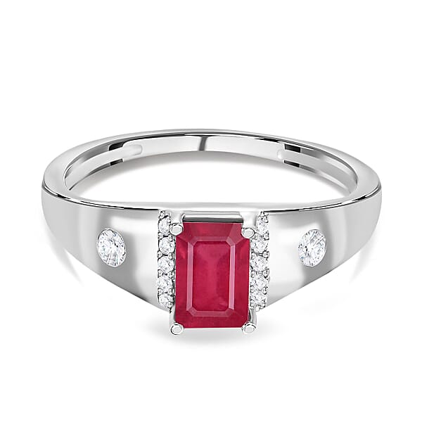 Cabo Delgado Ruby and Natural Cambodian Zircon Halo Ring in Sterling Silver - 7260773 - TJC