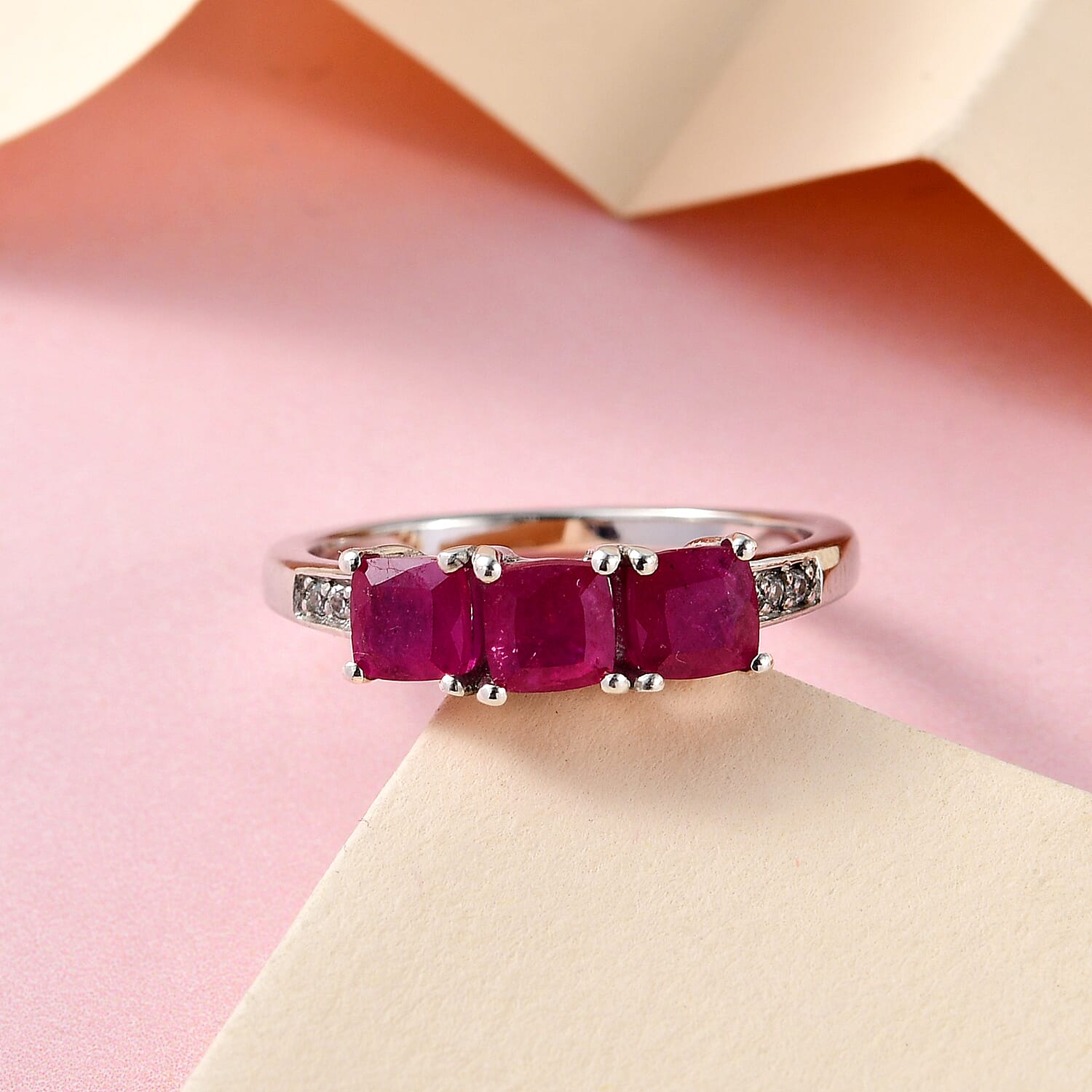 African Ruby and Natural Cambodian Zircon Ring in Platinum Overlay ...