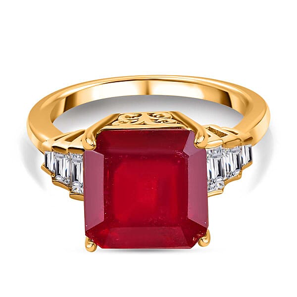 African Ruby & Natural Zircon Ring in 18K Yellow Gold Vermeil Plated ...