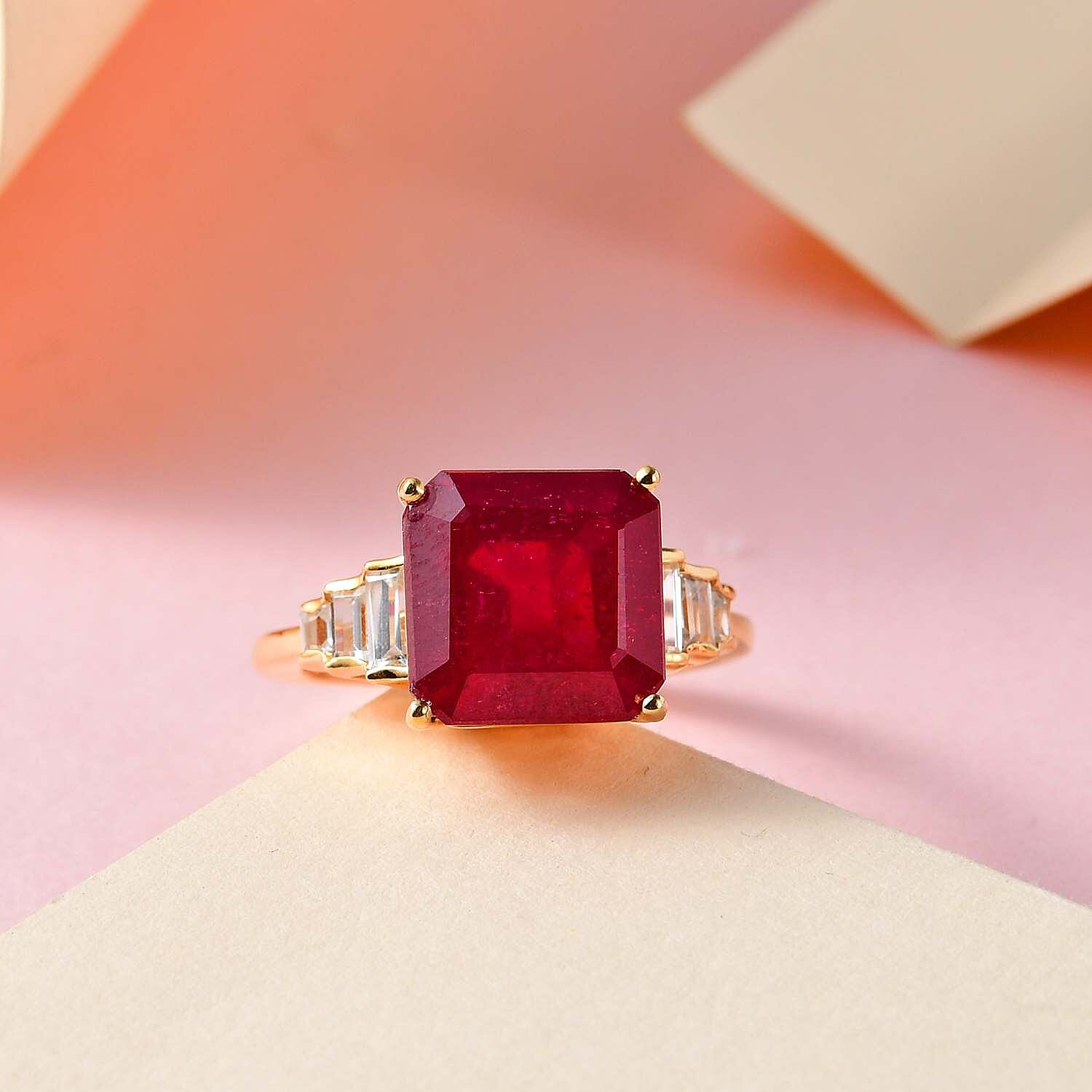 African Ruby & Natural Zircon Ring in 18K Yellow Gold Vermeil Plated ...