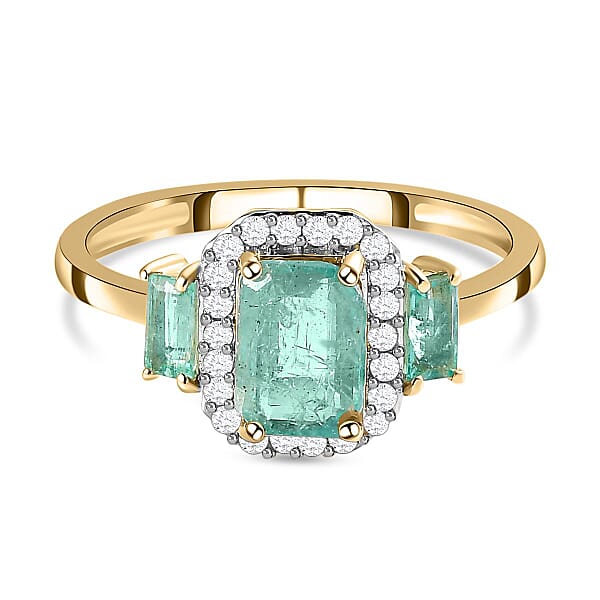 9K Yellow Gold Premium Emerald and Diamond Ring 1.33 Ct. - 7264687 - TJC