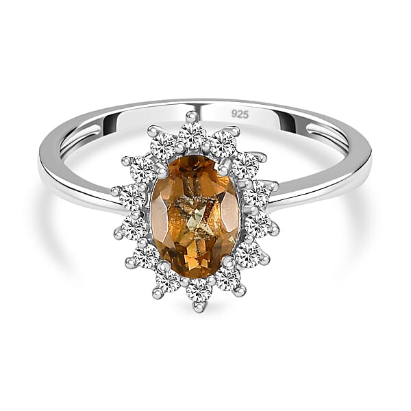 Autumn Alexite and Natural Cambodian Zircon Ring in Platinum Overlay 1. ...