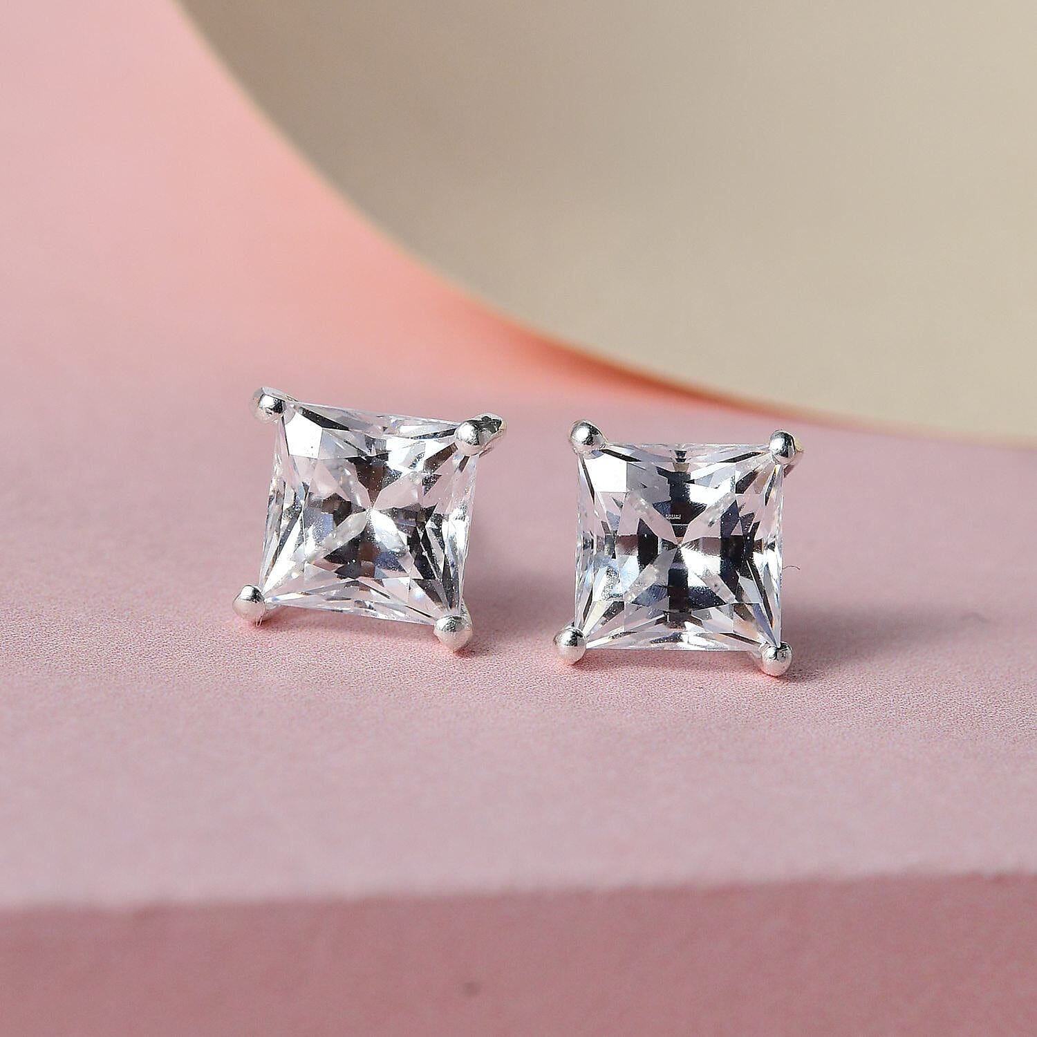 Simulated Diamond Stud Earrings in Sterling Silver - 7264820 - TJC