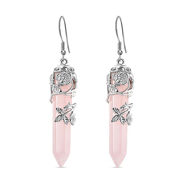 Rose Quartz Floral Vine Stainless Steel Earrings in Silver Tone ...