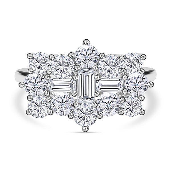 Moissanite Boat Ring in Rhodium Overlay Sterling Silver 2.55 Ct ...