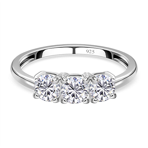 Simulated diamond three-stone ring in Sterling silver - 7271241 - TJC