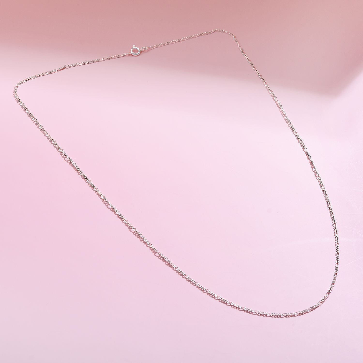 Sterling Silver Figaro Chain (Size - 20) With Spring Ring Clasp ...