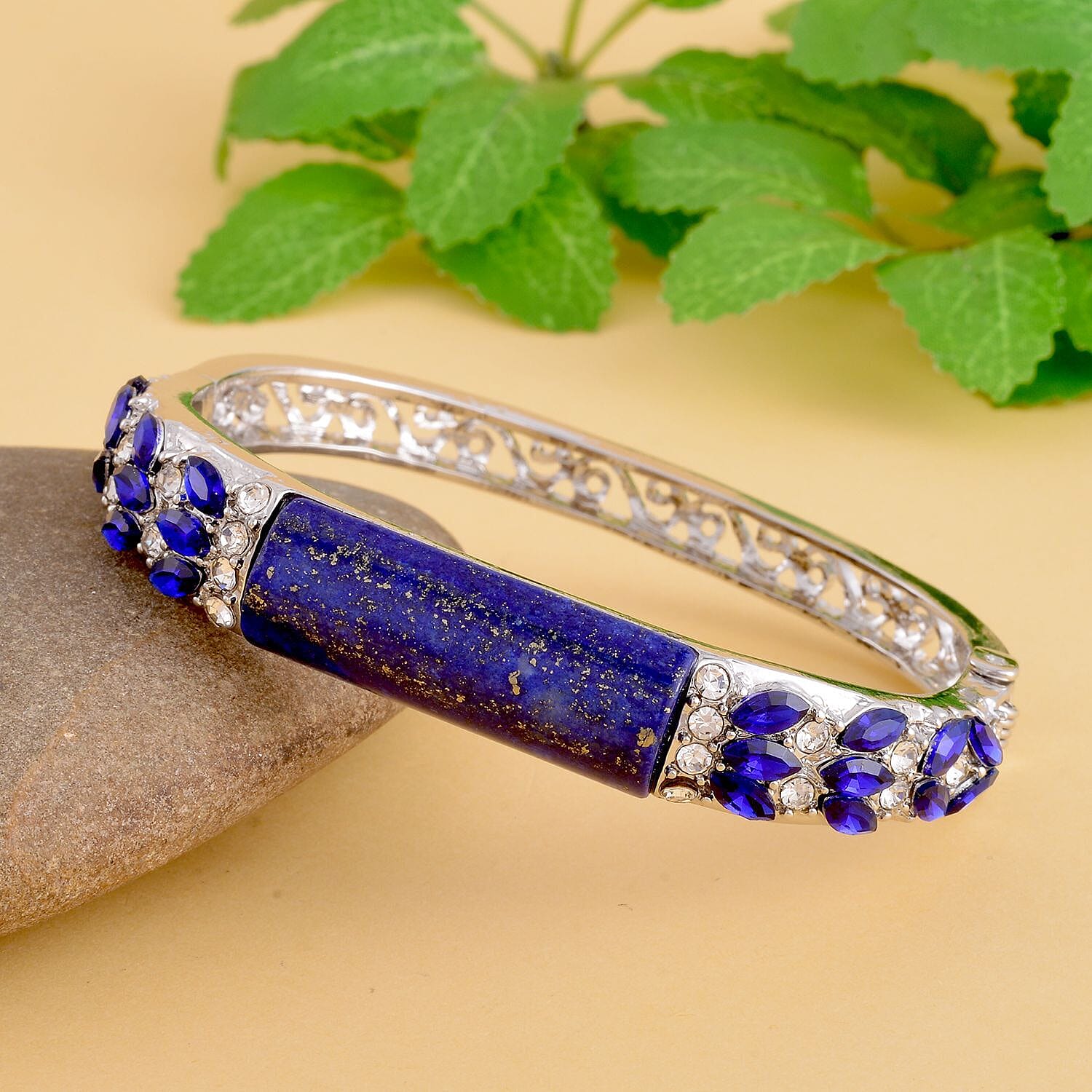 Lapis Lazuli , Blue Diamond and White Austrian Crystal Bangle (Size - 7 ...