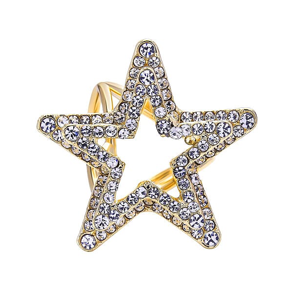 White Austrain Crystal Star Scarf Ring in Yellow Gold Tone - 7273650 - TJC