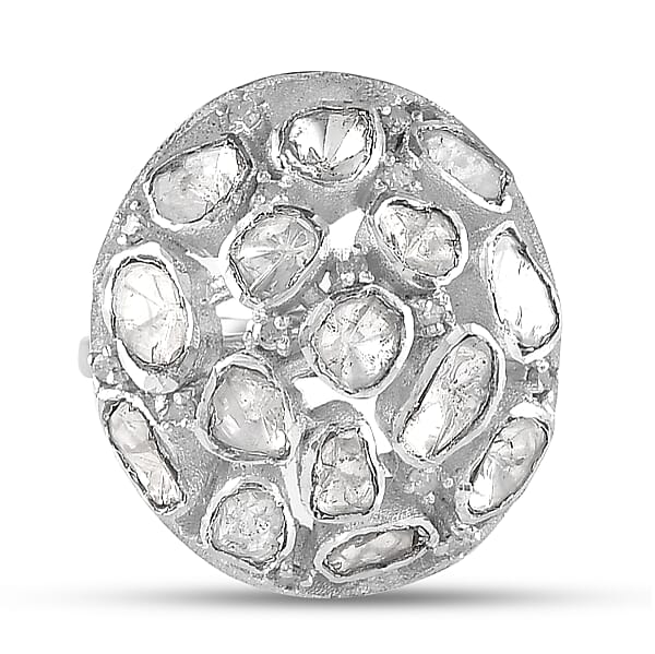 GP- Polki Diamond Cluster Ring in Platinum Overlay Sterling Silver ...