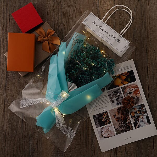Dried Flower Bouquet with 20 LED Warm White Light String (Size 25x6x40 ...