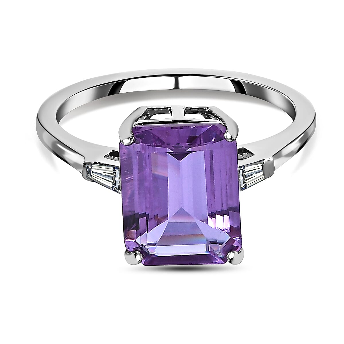 Lavender Alexite and Natural Zircon Ring in Platinum Overlay Sterling ...