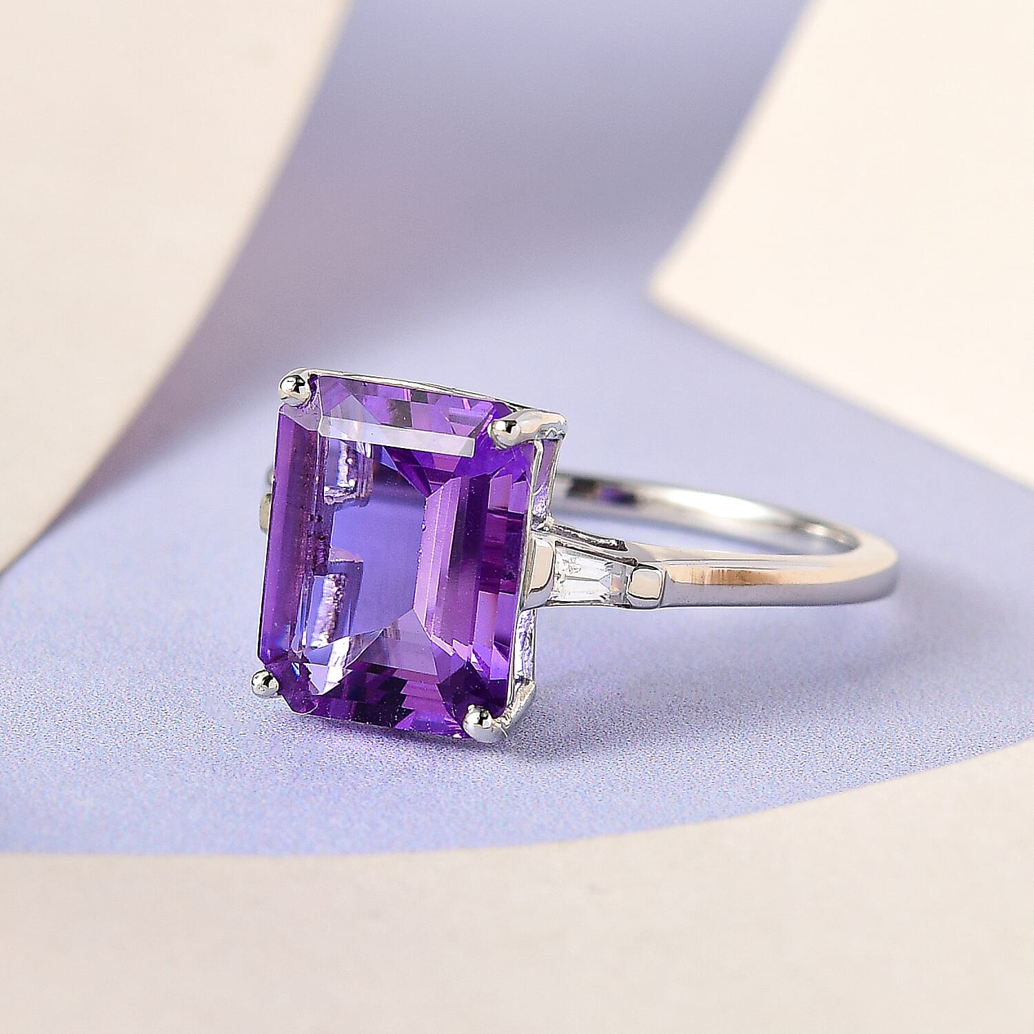 Lavender Alexite and Natural Zircon Ring in Platinum Overlay Sterling ...
