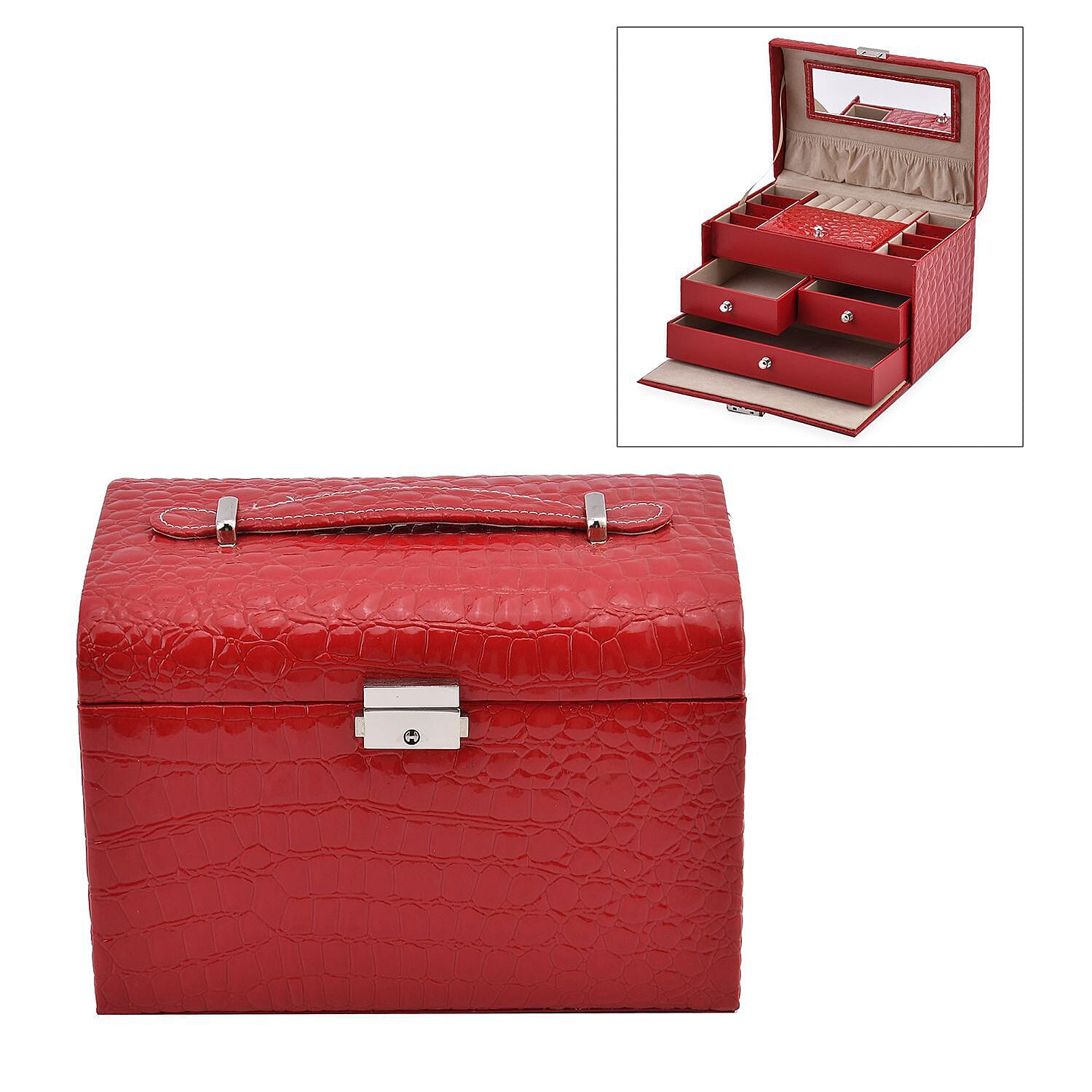 Snake Skin Pattern 3 Layer Jewellery Box, Key and 3 Drawer (Size ...