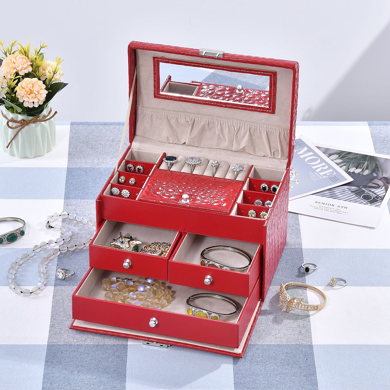 Snake Skin Pattern 3 Layer Jewellery Box, Key and 3 Drawer (Size ...