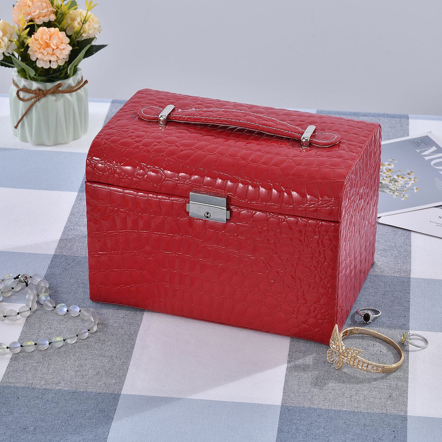 Snake Skin Pattern 3 Layer Jewellery Box, Key and 3 Drawer (Size ...