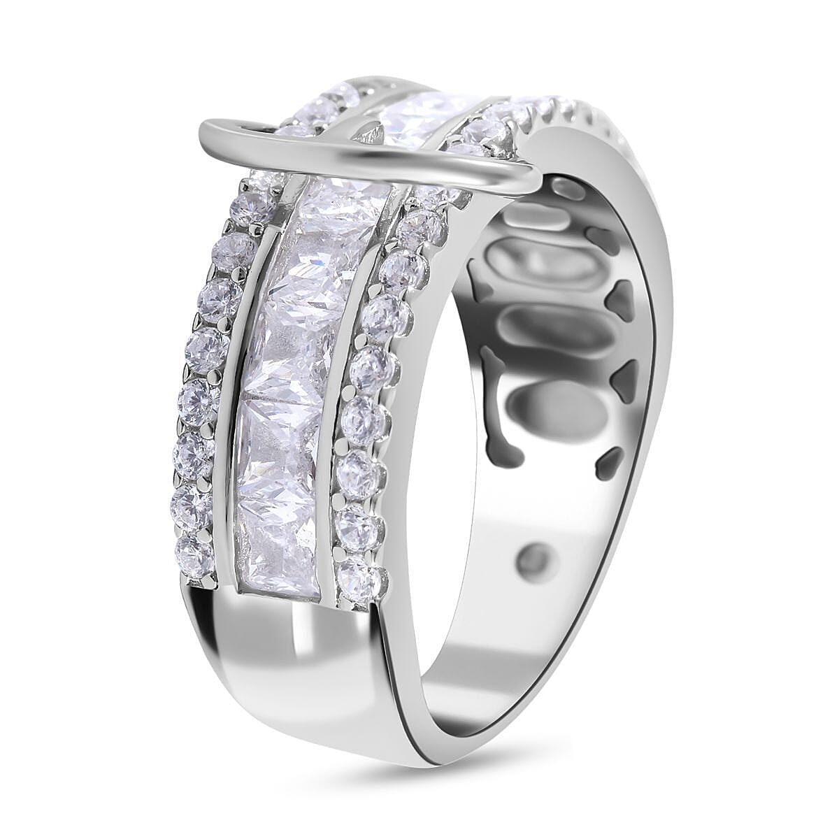 Simulated Diamond Ring in Rhodium Overlay Sterling Silver 3.51 Ct ...