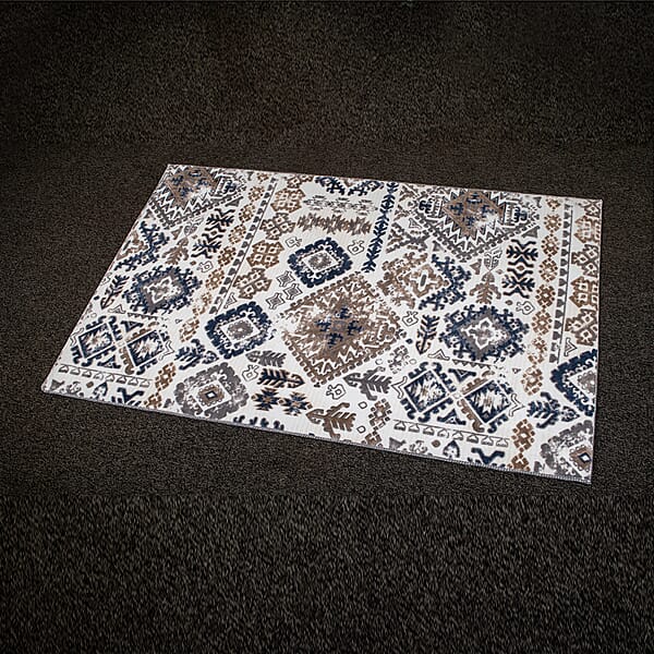 Anti-Slippery Latex Rugs (Size 130x60 cm) - White, Blue and Brown ...
