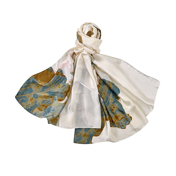 Embroidery Scarf with Flower Patten (Size 180x85 cm) - Green & White ...