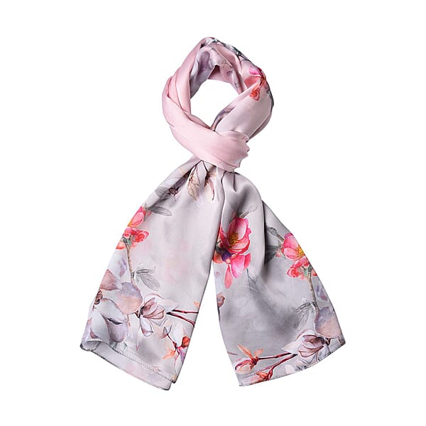 LA MAREY 100% Mulberry Silk Floral Pattern Scarf (Size 175x52 Cm ...