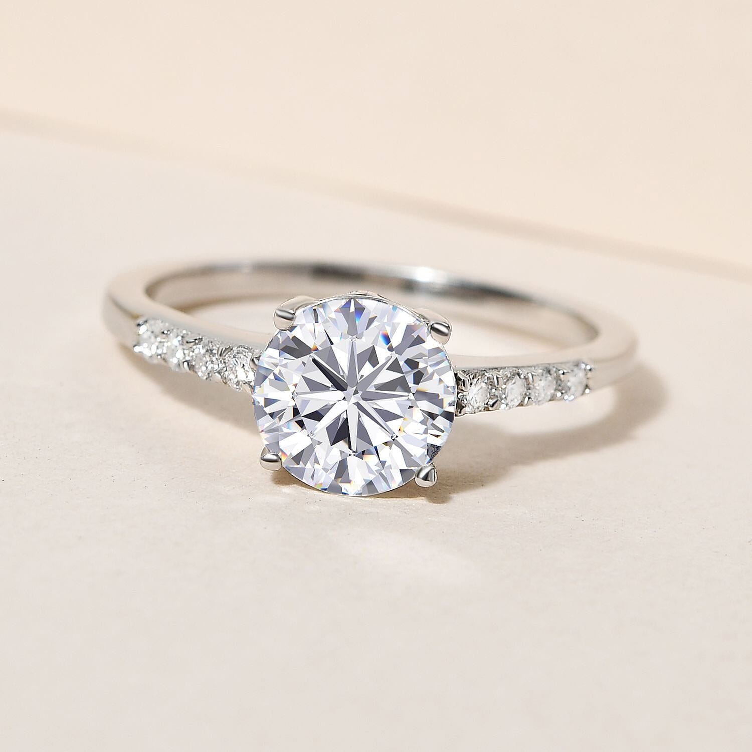 Moissanite Round-Cut Solitaire Ring in Platinum Overlay Sterling Silver ...
