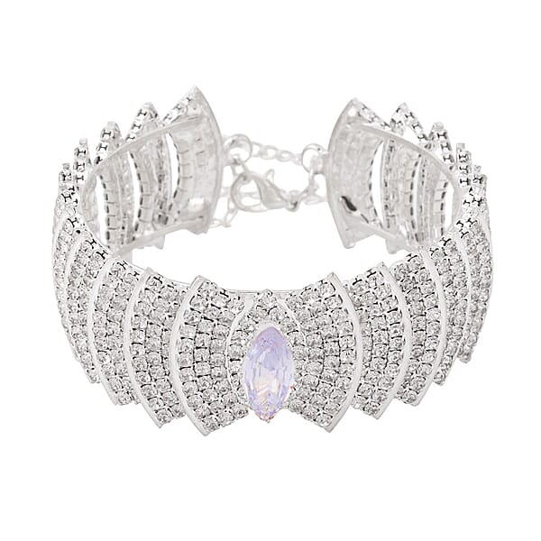 White Austrian Crystal Bangle in Silver Tone - 7312336 - TJC