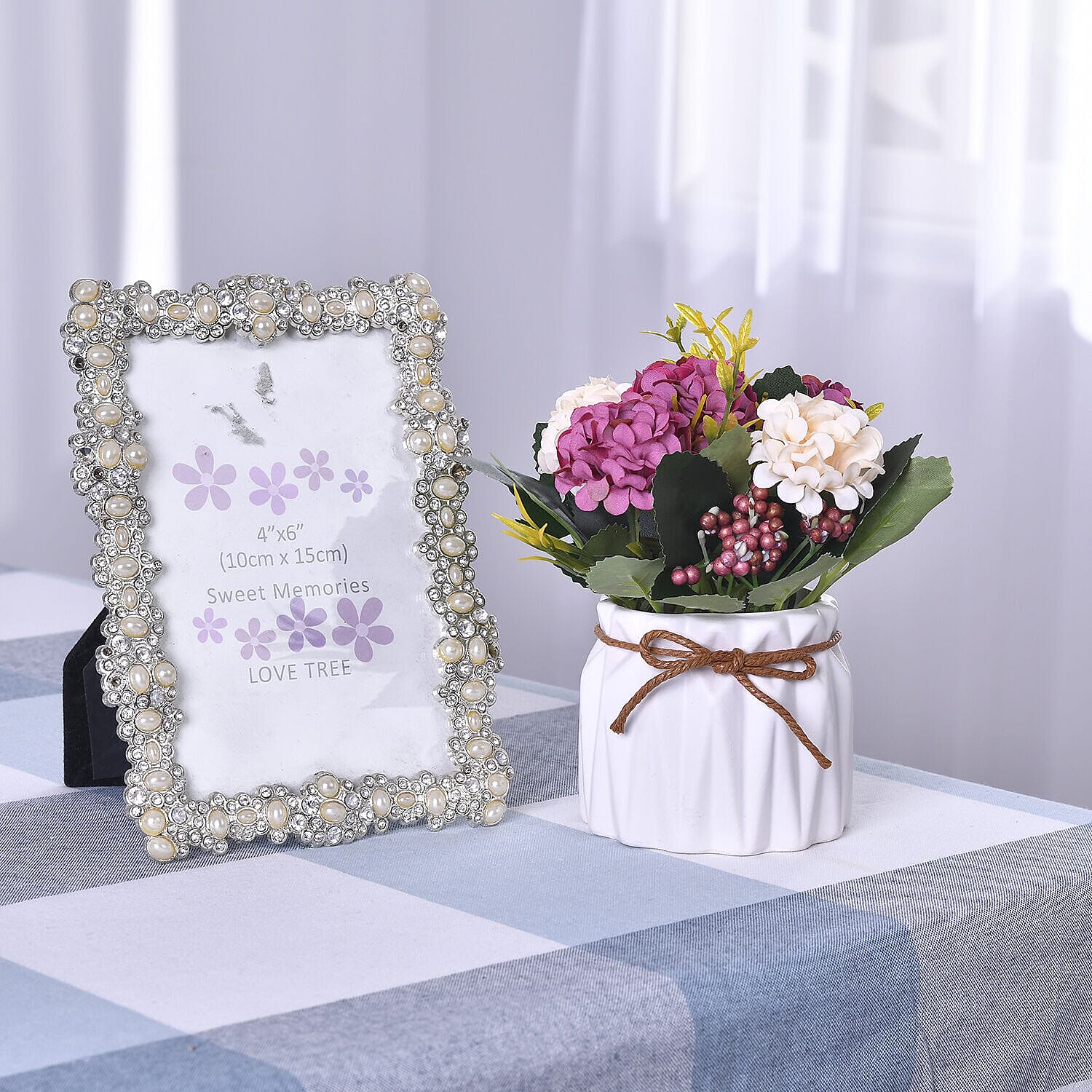 Carnation Faux Flower with Ceramic Basin (Size 15x8x8 cm) - Cream and ...