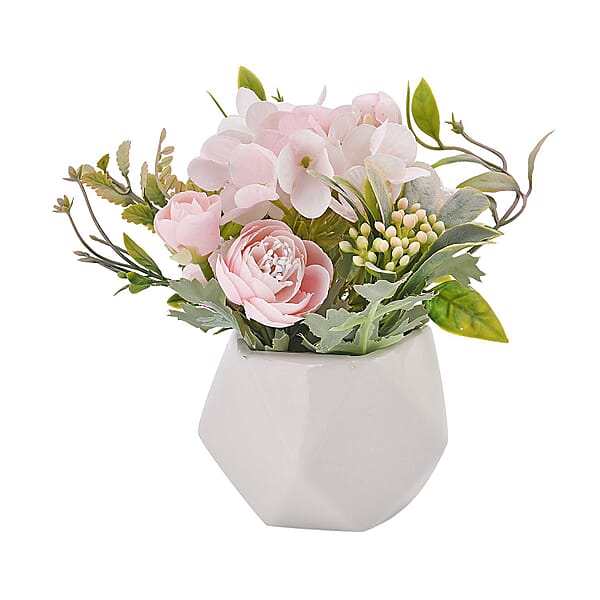 Carnation Faux Flower with Ceramic Basin (Size 15x9x9 cm) - Pink and ...