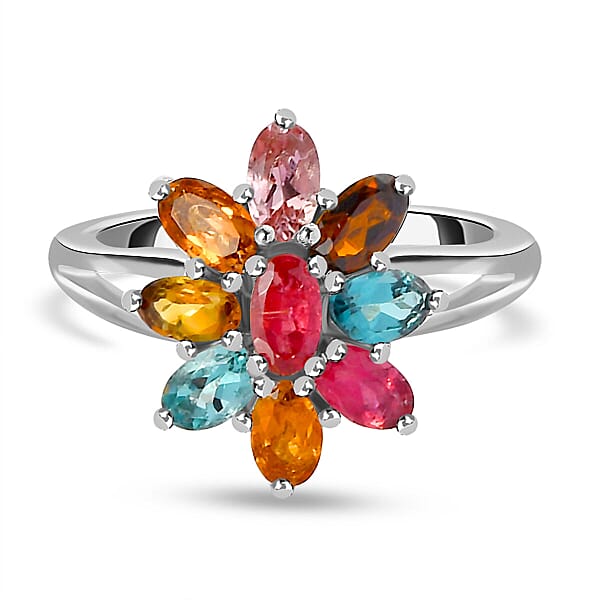 Multi-Tourmaline Ring in Platinum Overlay Sterling Silver 2.079 Ct ...