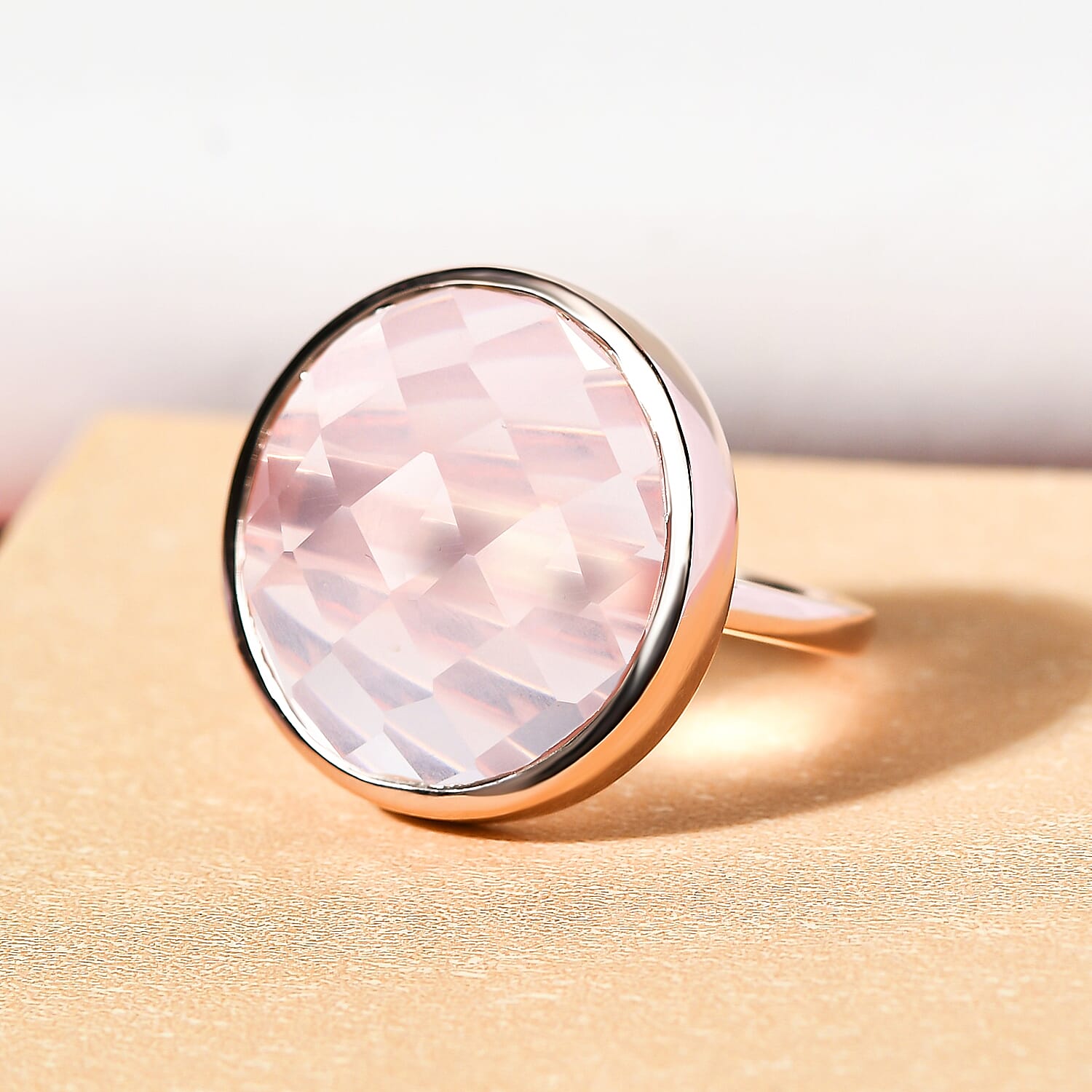 Solitaire Rose Quartz Ring in Vermeil Rose Gold Plated Sterling Silver ...