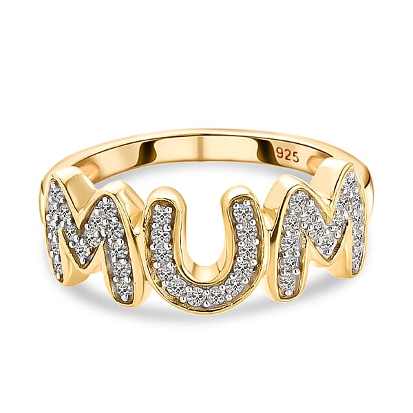 Diamond MUM Ring in Yellow Gold Plated Sterling Silver 0.27 Ct ...