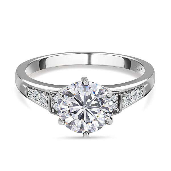 Moissanite Ring in Platinum Overlay Sterling Silver 2.170 Ct ...