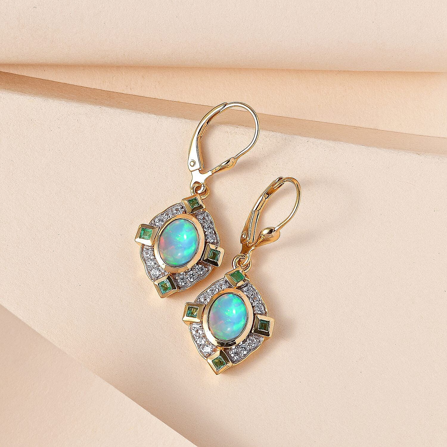 Ethiopian Welo Opal, Natural Zircon and Zambian Emerald Lever Back ...