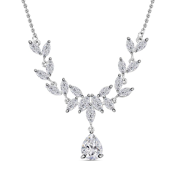 Simulated Diamond Leaf Necklace (Size - 20-1 Inch Ext.) in Silver Tone ...