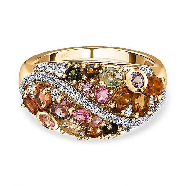 Multi-Tourmaline and Natural Zircon Cluster Ring in 18K Vermeil Yellow ...