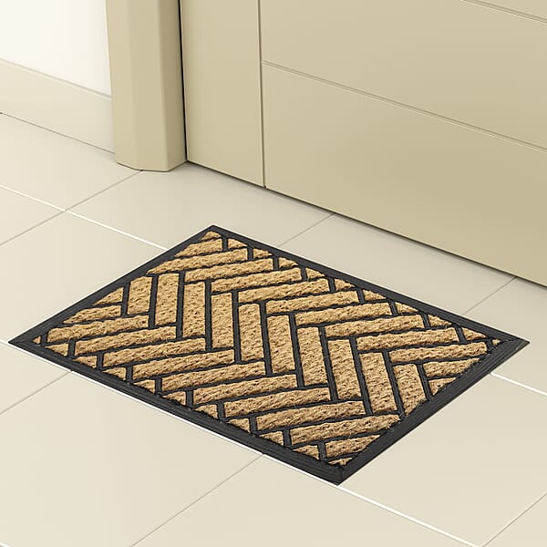 Set of 2 - Rubber Chevron Door Mats (Size 60x40 cm) - Brown & Black ...