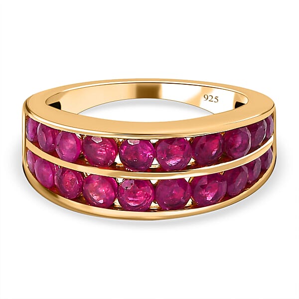 African Ruby Half- Etertnity 3 Row Ring in 18K Yellow Gold Vermeil ...