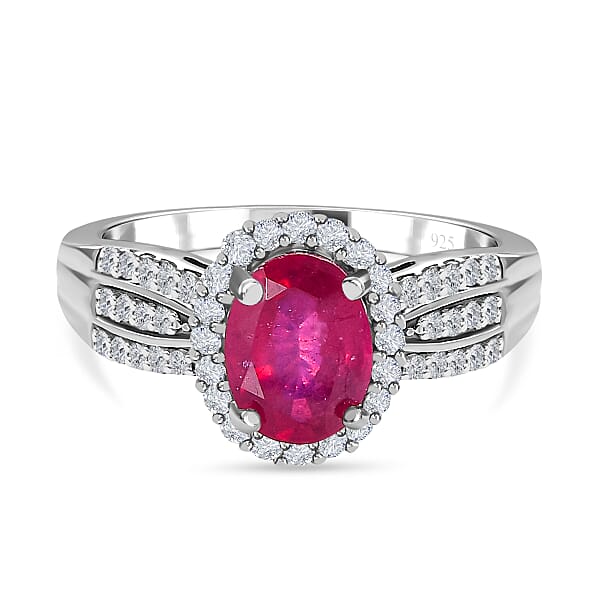 African Ruby and Natural Cambodian Zircon Ring in Platinum Overlay ...