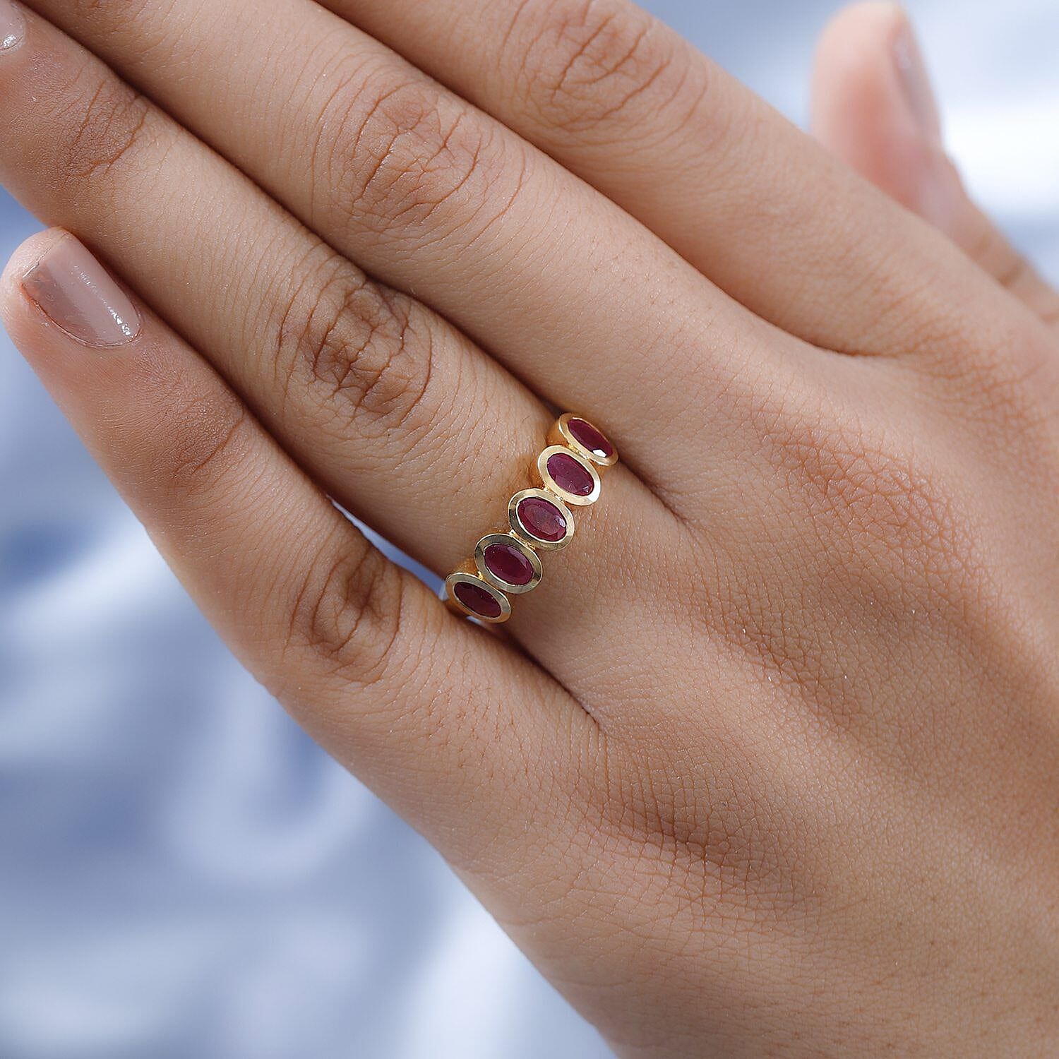 African Ruby 5 Stone Ring in 18K Vermeil Yellow Gold Plated Sterling ...