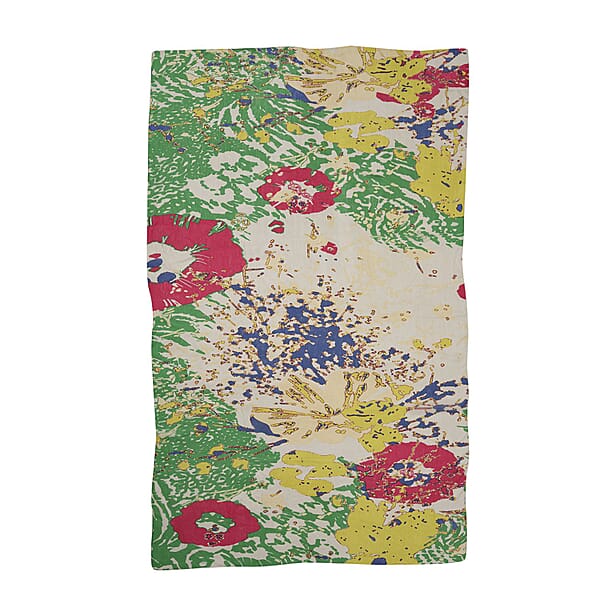 La Marey Floral Silk Scarf - Green and Yellow - 1662182508 - TJC