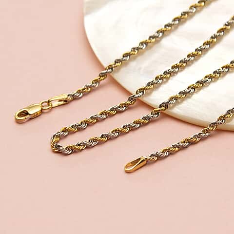 9K Two Tone Gold Hollow Rope Chain 20 Inch - 7337176 - TJC