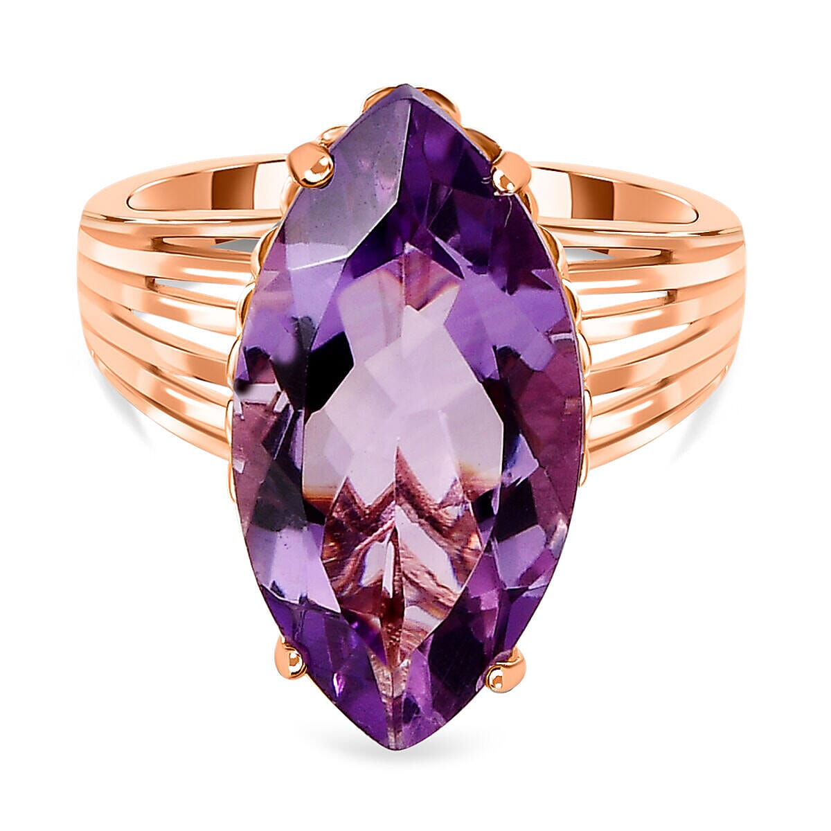 Rose De France Amethyst Solitaire Ring in 18K Rose Gold Vermeil Plated Sterling Silver 6.891 Ct ...