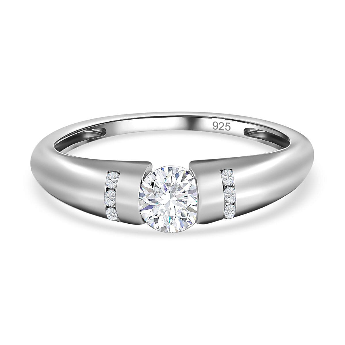 Moissanite Ring in Platinum Overlay Sterling Silver - 7339386 - TJC