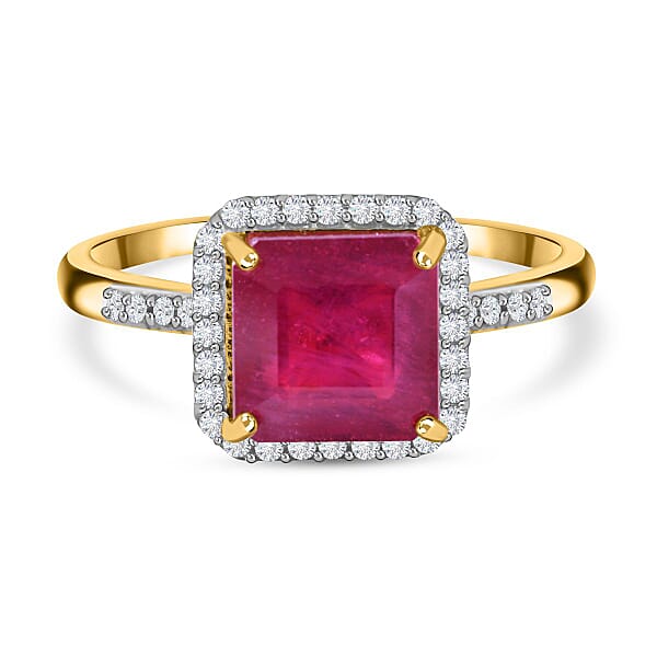African Ruby and Natural Zircon Halo Ring in 18K Yellow Gold Vermeil ...