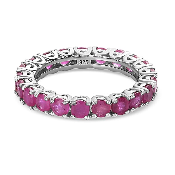 African Ruby Eternity Wedding Band Ring in Platinum Overlay Sterling ...
