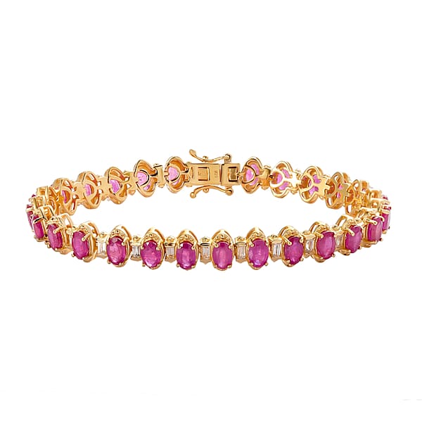Ruby and Natural Cambodian Zircon Cluster Bracelet (Size - 7.5) in 18K ...