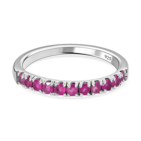 Ruby Half-Eternity Ring in Platinum Overlay Sterling Silver - 7347037 - TJC