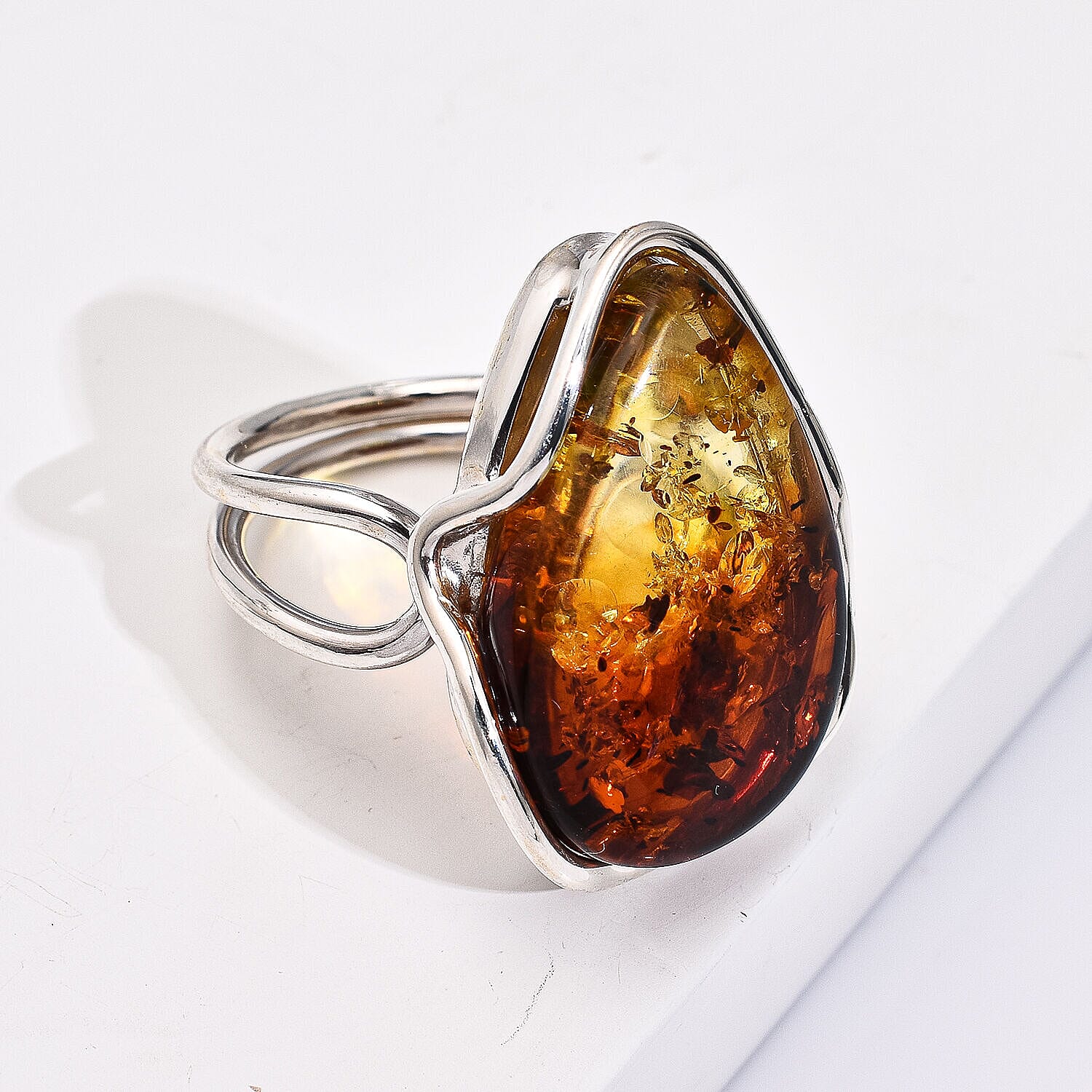 Tucson Special-Amber Adjustable Ring in Platinum Overlay Sterling ...